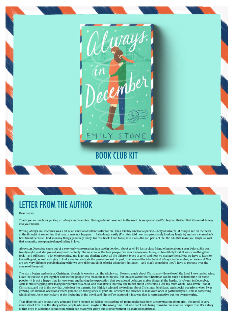 Always in December by Emily Stone Book Club Kit | PDF | Gin | Grief