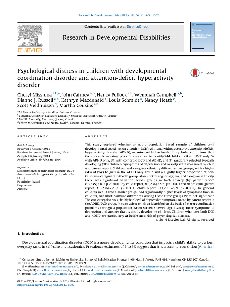 Psychological Distress in DCD and ADHD Kids | PDF | Attention Deficit Hyperactivity Disorder ...