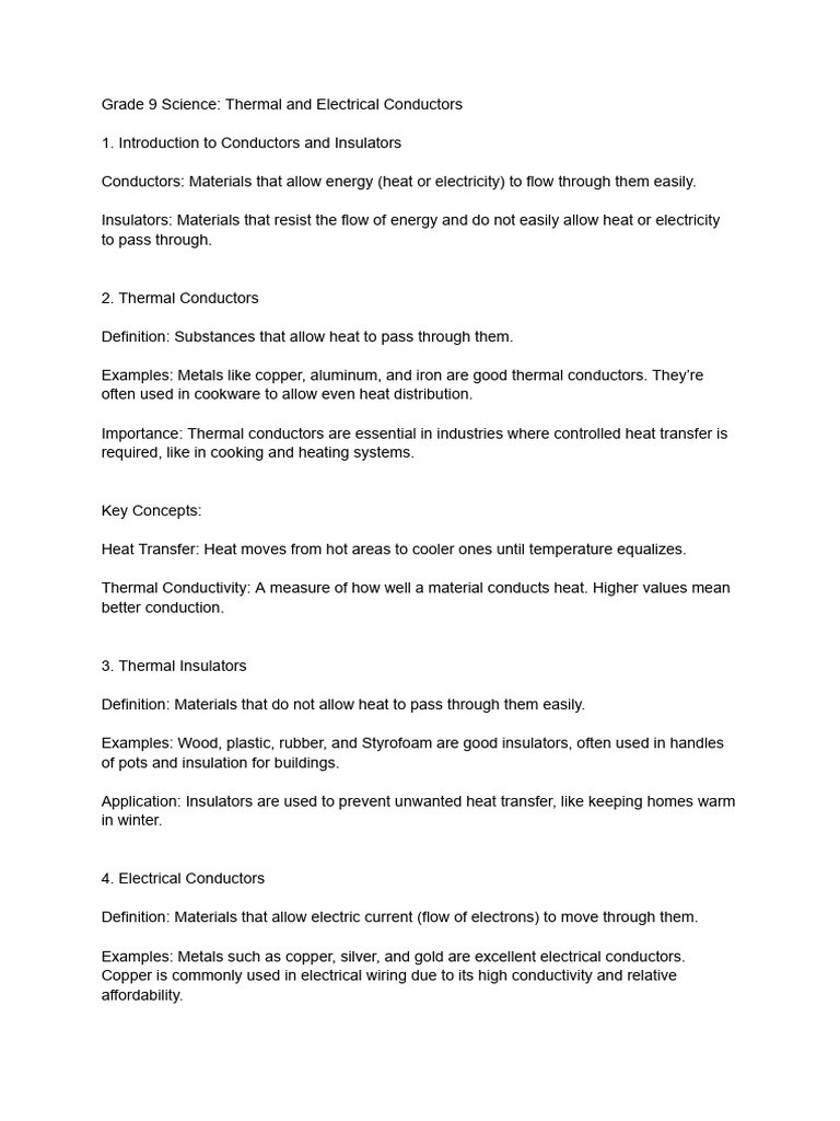 Thermal and Electrical Conductors | PDF | Electrical Conductor ...