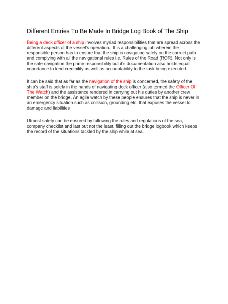 Bridge Log Book Entry Guidelines | PDF | Ships | Navigation