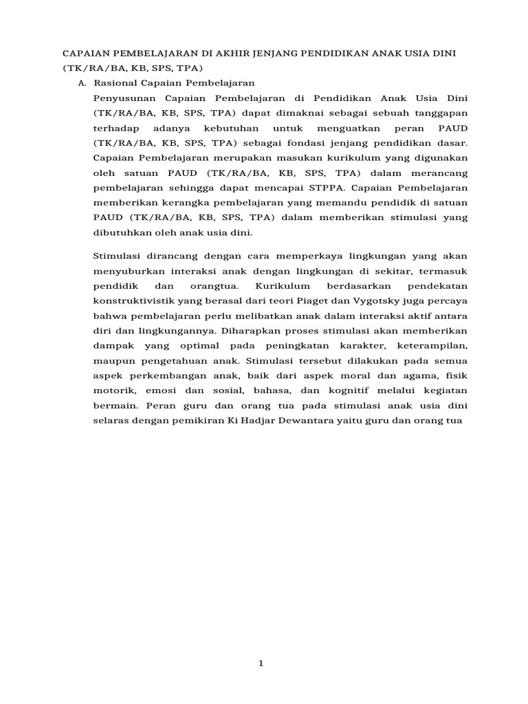 Capaian Pembelajaran Di Akhir Jenjang Pendidikan Anak Usia Dini | PDF | Kesehatan Holistik