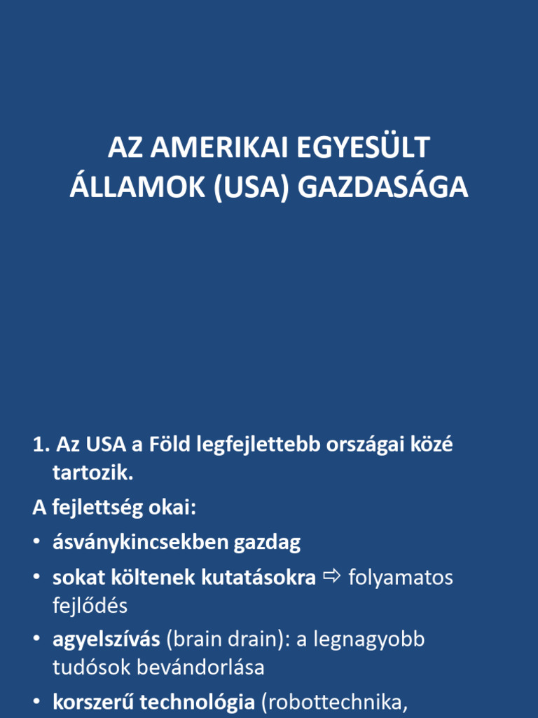 Az Amerikai Egyesult Allamok Usa Gazdasaga 1. | PDF