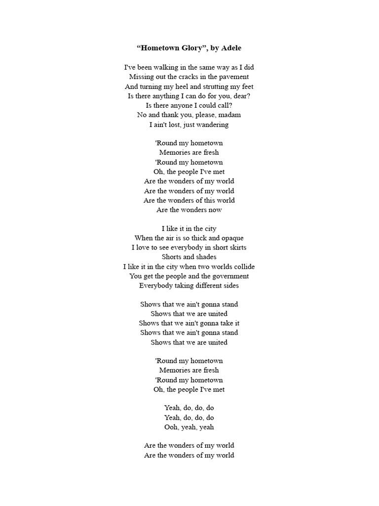 "Hometown Glory", by Adele | PDF