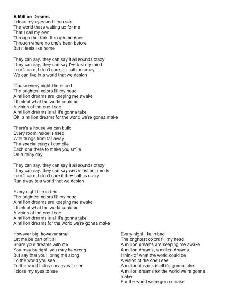 A Million Dreams Lyrics | PDF