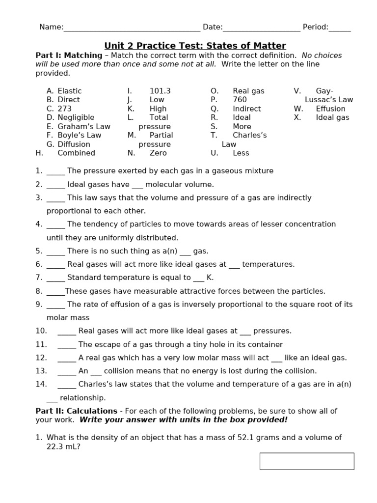 States of Matter Unit Test Part 1 | PDF | Gases | Continuum Mechanics