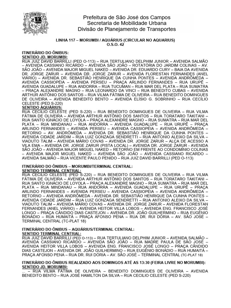 Itinerário e Horários do Ônibus 117 | PDF | Transporte rodoviário | Estrada