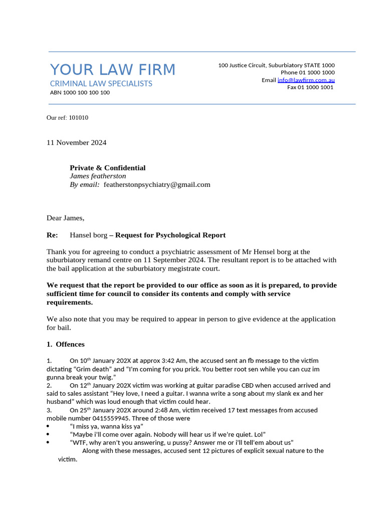 Psychiatric Report Request for Bail Application | PDF | Rehabilitation ...