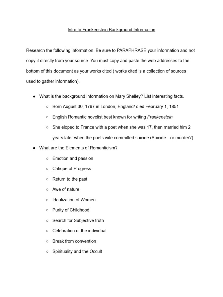 Intro to Frankstein | PDF | Frankenstein | Romanticism