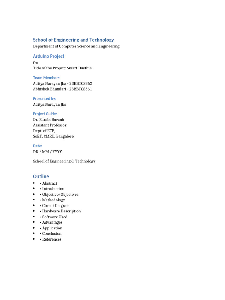 Smart Dustbin Project Document | PDF