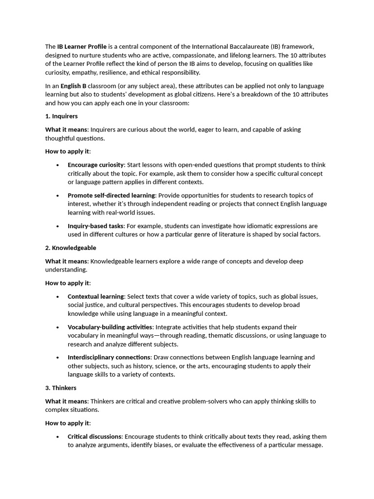 Learner Profile in A Classroom | PDF