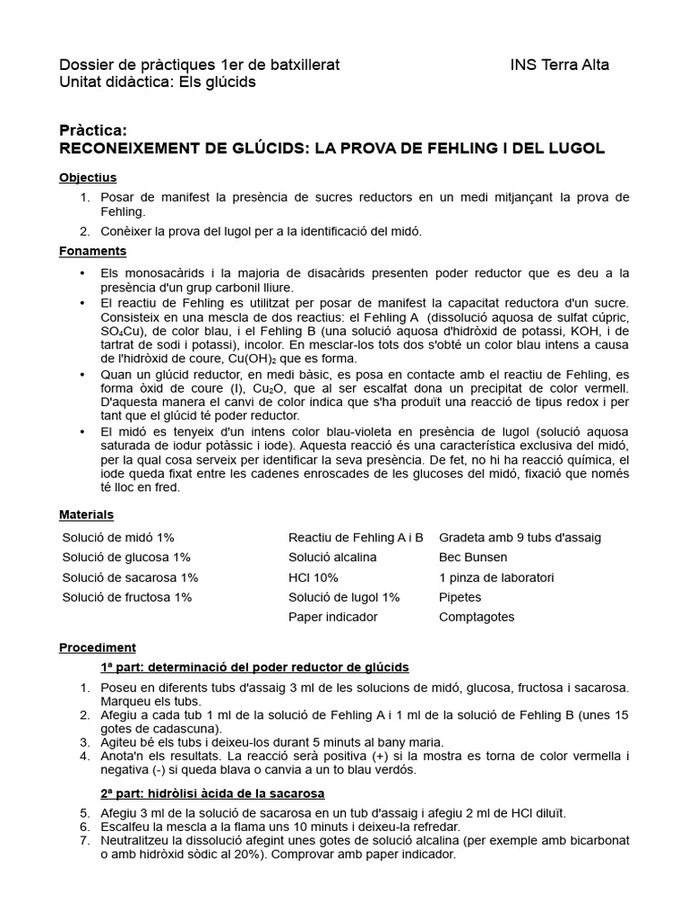 Reconeixement de Glucids | PDF