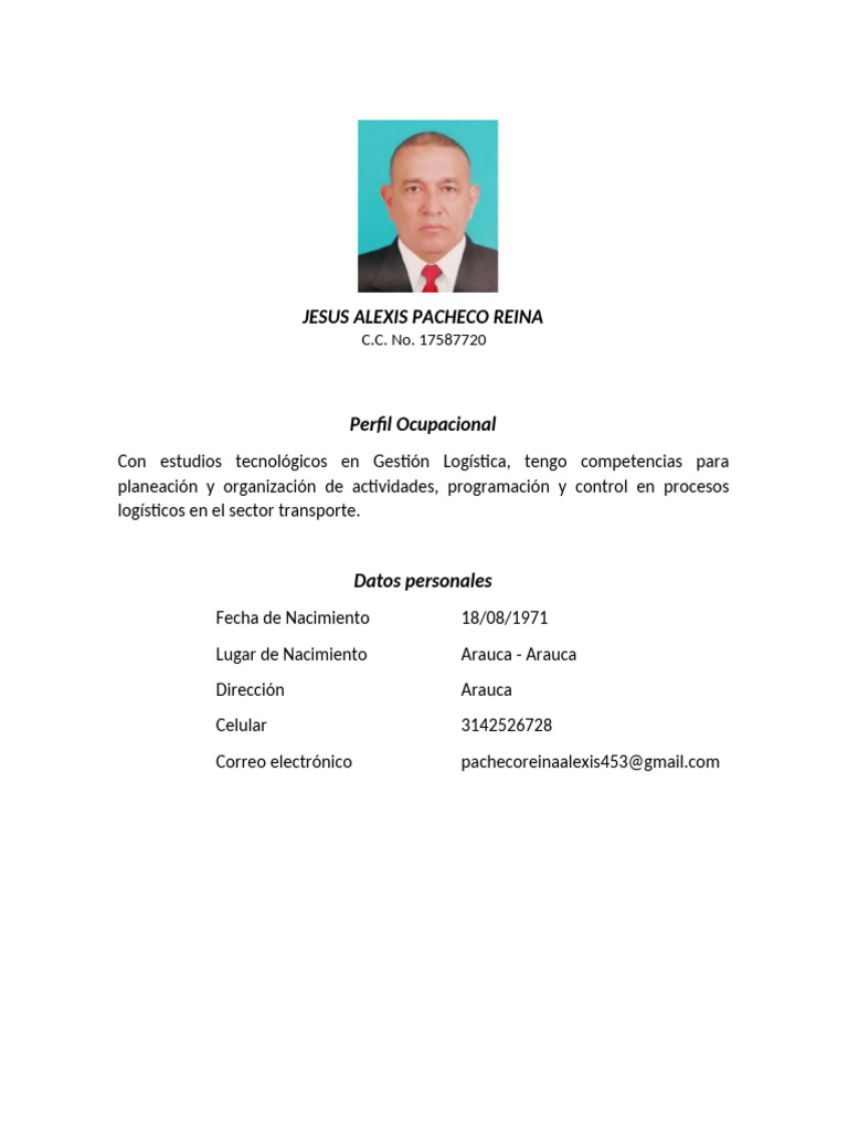 Hoja de Vida Jesus Alexis Pacheco Reina | PDF | Colombia