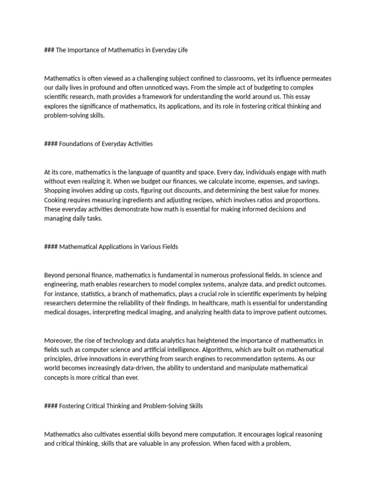 The Importance of Mathematics in Everyday Life | PDF | Mathematics ...