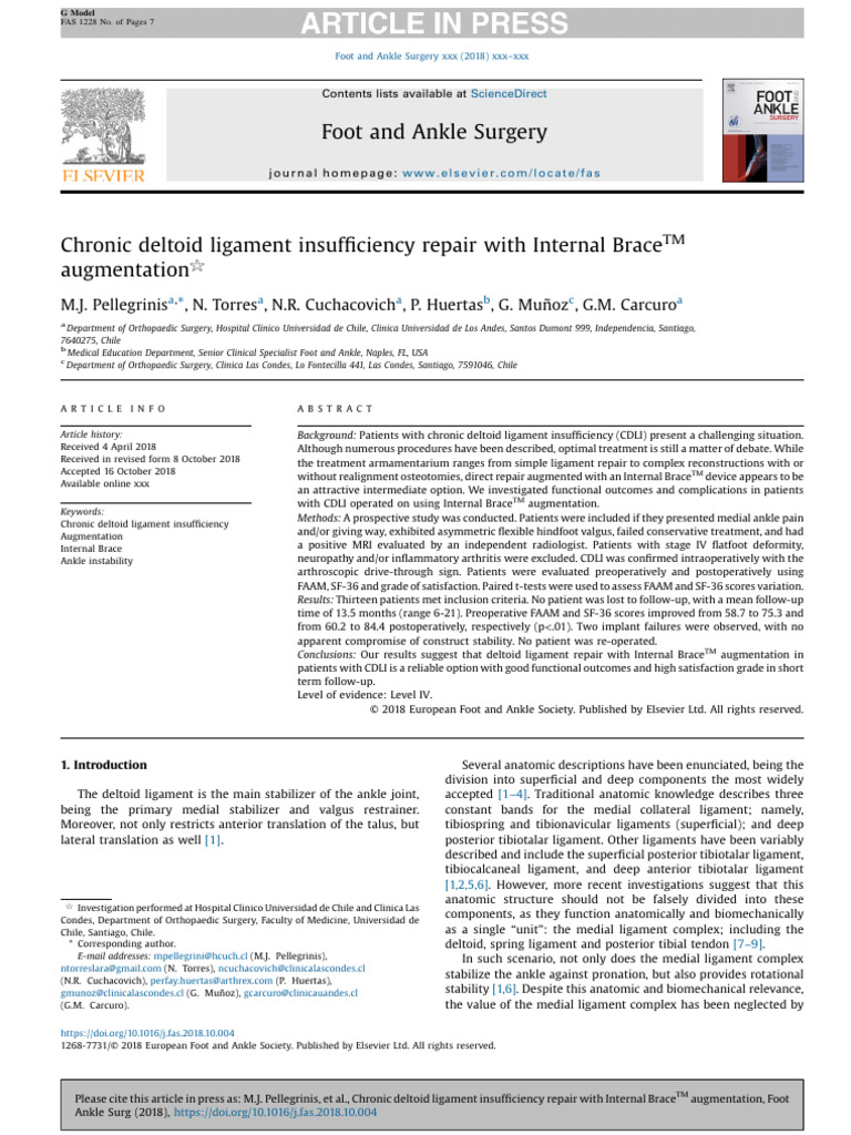 Chronic Deltoid Ligament Repair with Internal Brace | PDF | Ankle | Joints