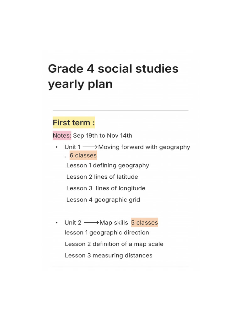 Grade 4 Social Studies Yearly Plan | PDF