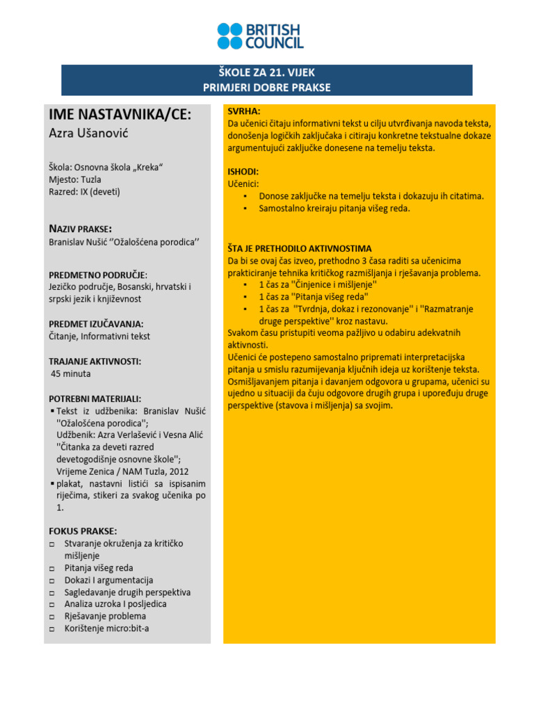 Nastavna Priprema 1 | PDF