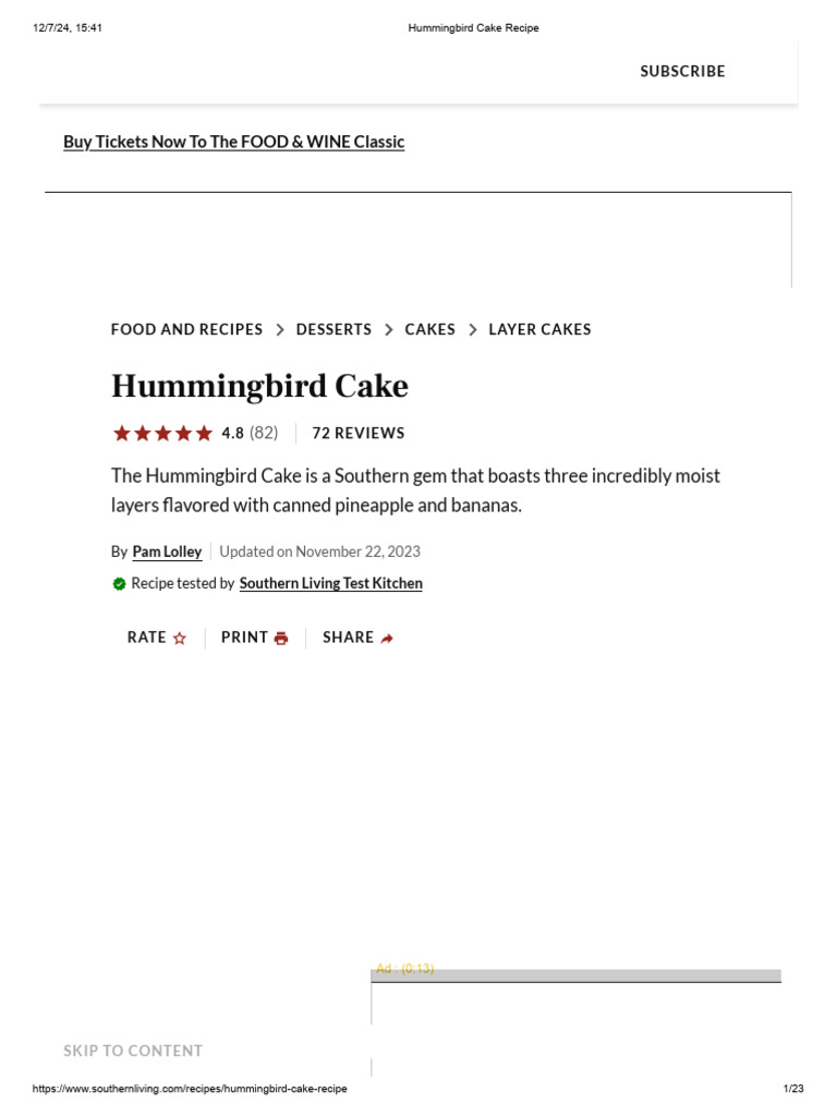 Hummingbird Cake Recipe PDF Cakes Batter Cooking 