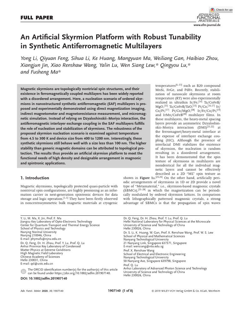 An Artificial Skyrmion Platform With Robust Tunability in Synthetic ...