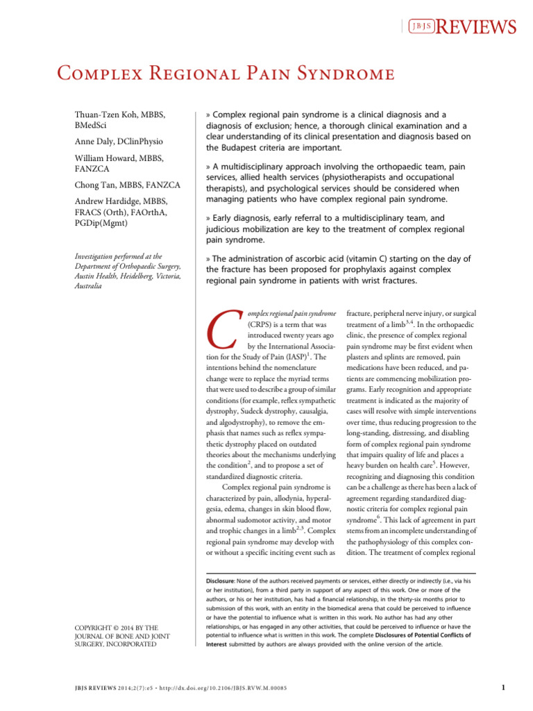 Complex Regional Pain Syndrome | PDF | Pain | Peripheral Neuropathy