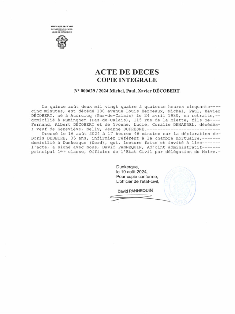 Acte de dÃ©cÃ S | PDF