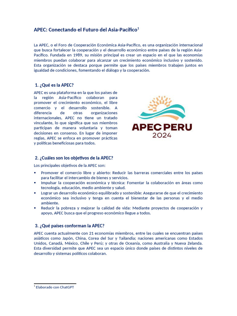 Qué Es La APEC | PDF | Cooperacion economica Asia Pacifico | Sustentabilidad