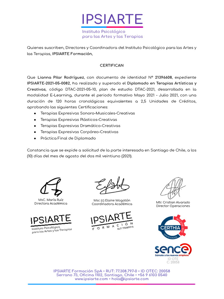 Certificación DTAC - Lianna Rodríguez | PDF | Crecimiento personal y ...
