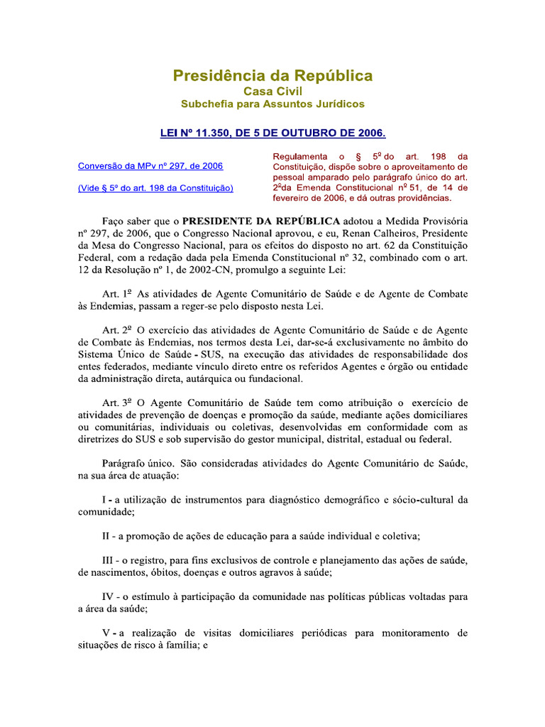 Lei Nº 11.350 de 2006 | PDF