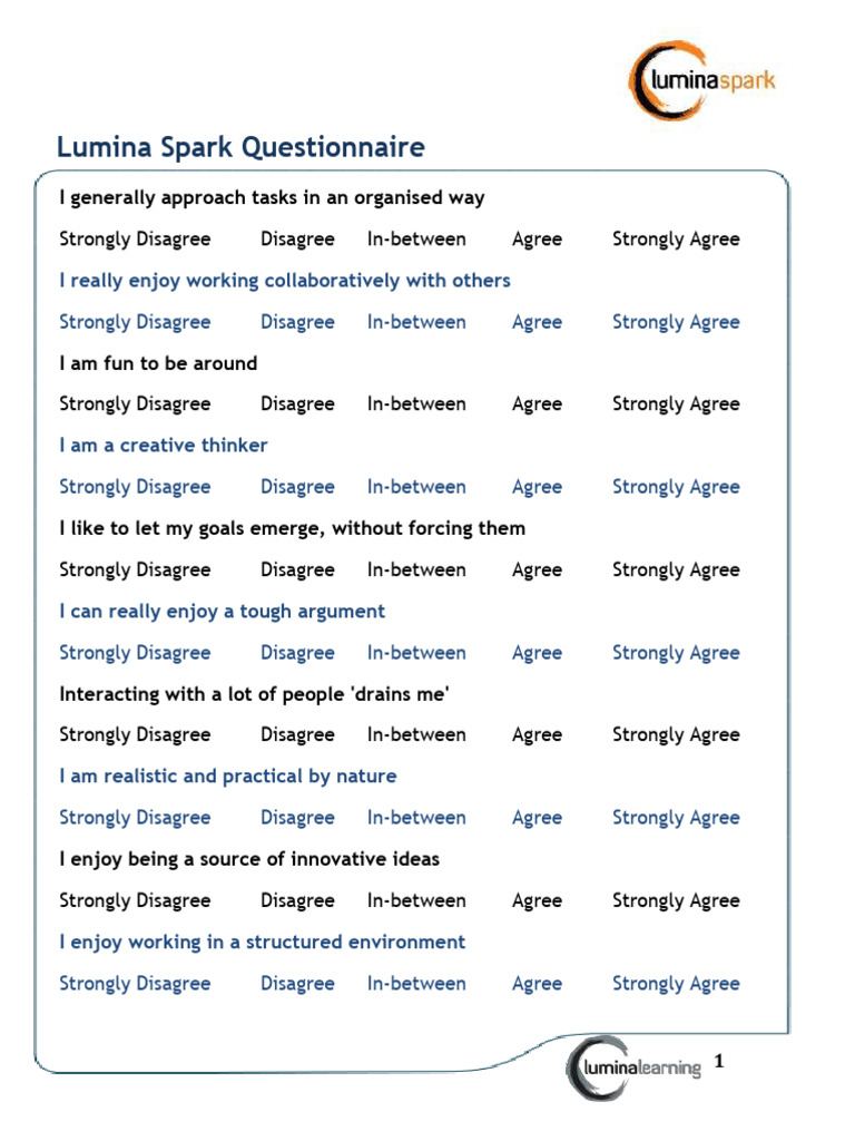 Lumina Spark Personality Assessment | PDF | Thought | Social Psychology