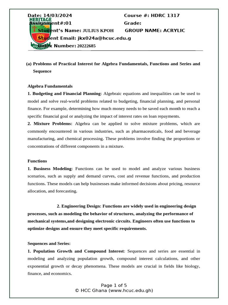 Hdrc1317 Kpoh Acrylic Assignment01 | PDF | Interest | Equations