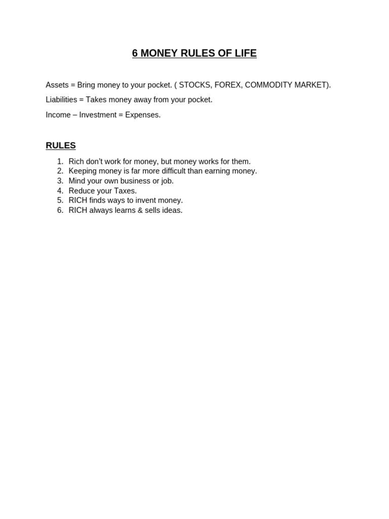 6 Money Rules of Life | PDF