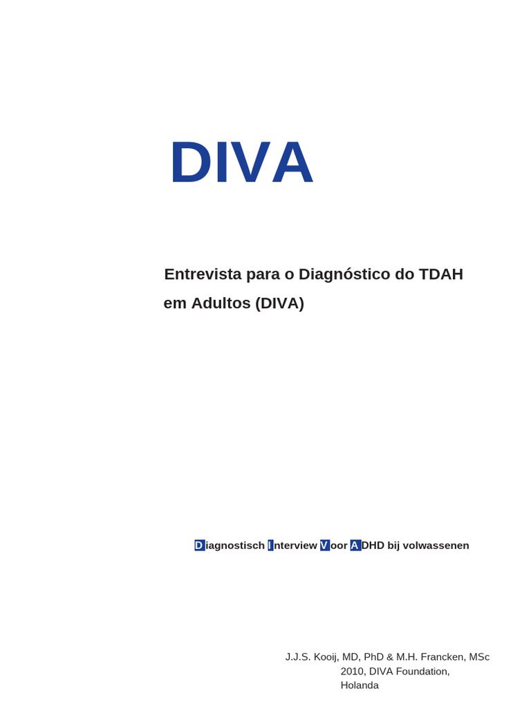 DIVA 2.0. Entrevista para o Diagnóstico Do TDAH. em Adultos (DIVA ...