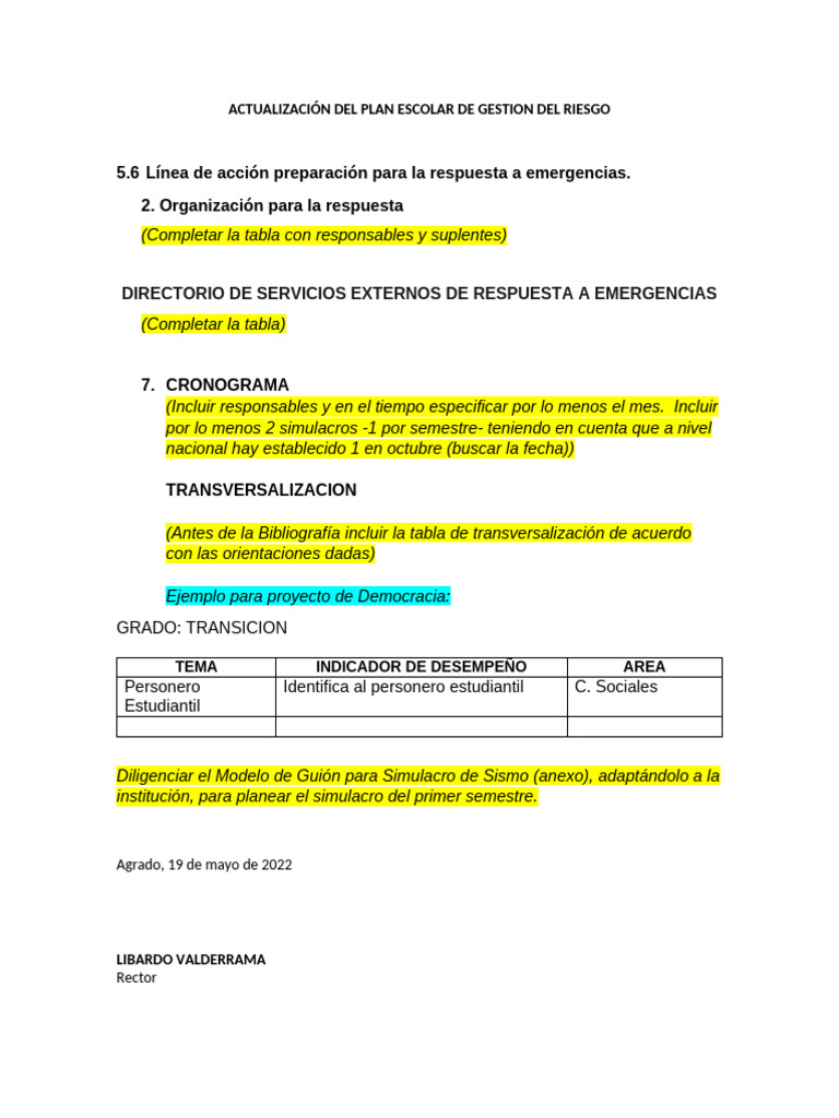 ACTUALIZACIÓN PLAN ESTION RIESGO Eustacio | PDF | Métodos y materiales ...