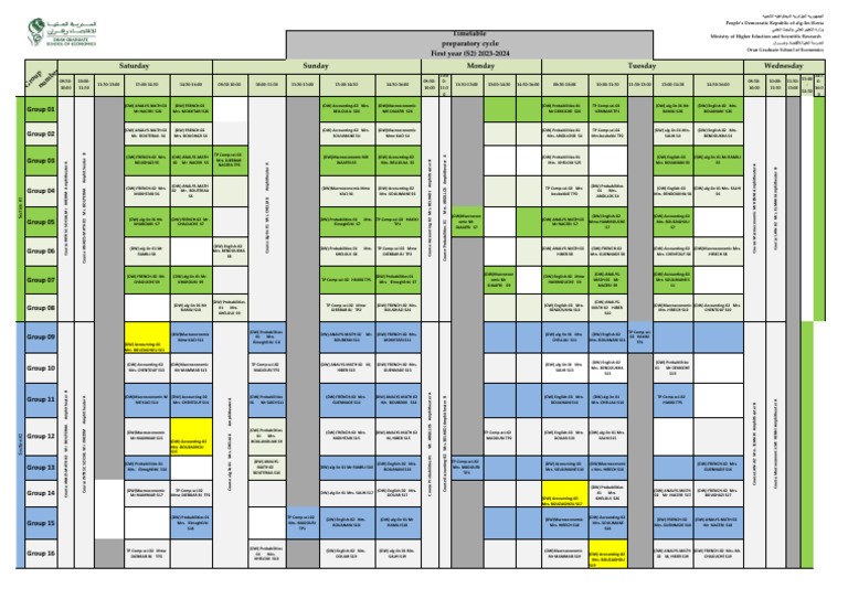 Timetable First Year Preparatory Cycle S1_2023-2024 FF | PDF