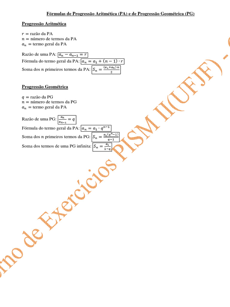 Fórmulas de PA e PG | PDF
