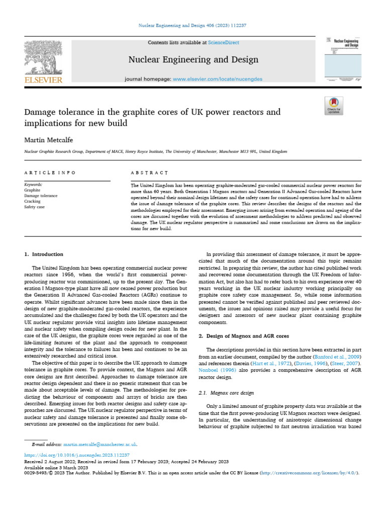 Damage Tolerance in The Graphite Cores of UK Power Reactors and ...