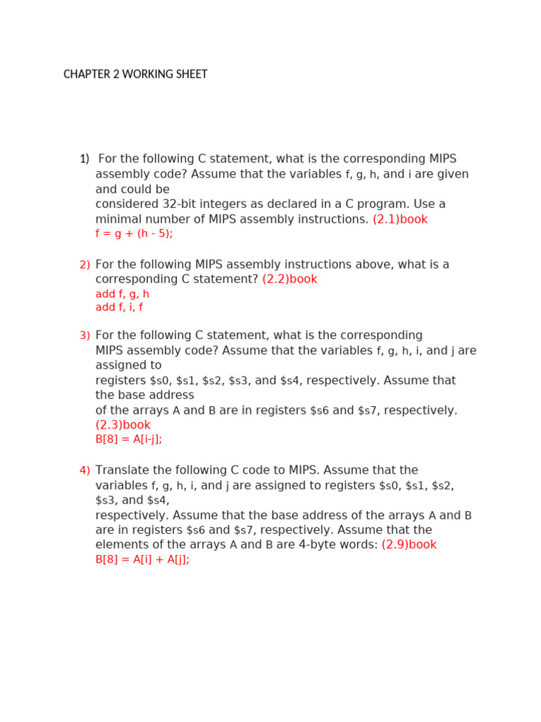 Chapter 2 Working Sheet | PDF | Assembly Language | Computer Science