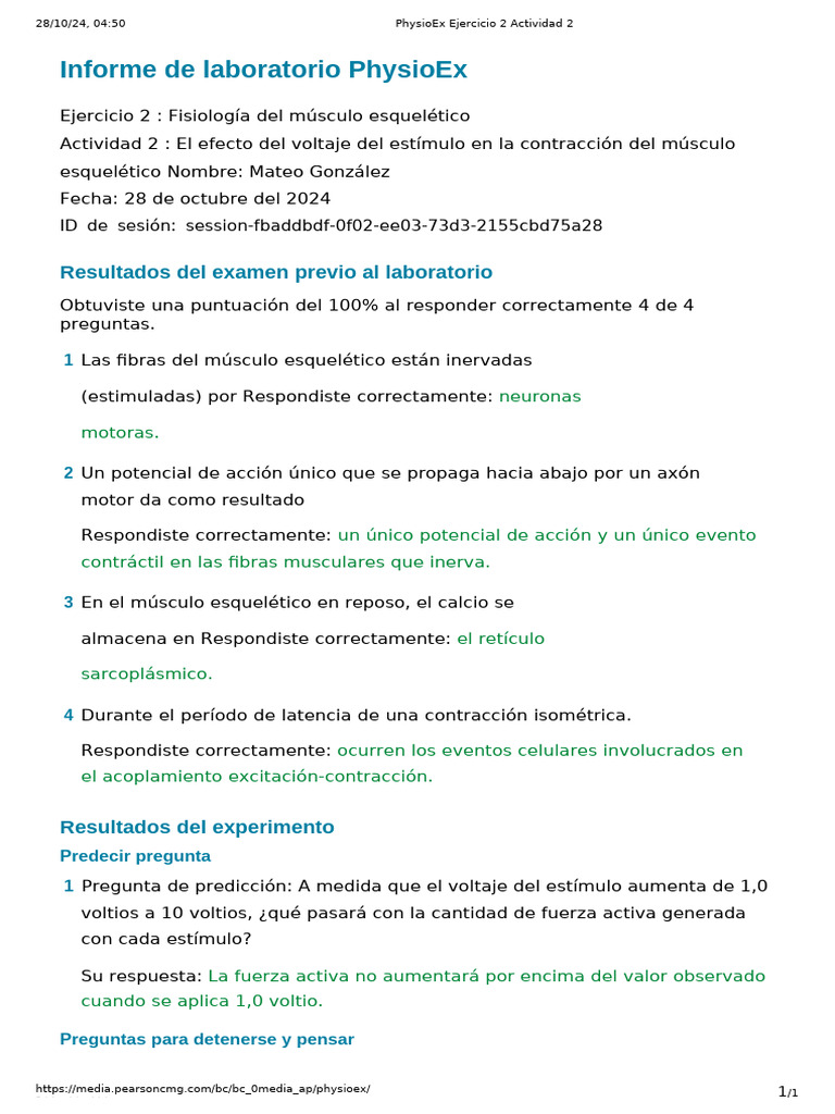 PhysioEx Ejercicio 2 Actividad 2 | PDF | Músculo | Contracción muscular