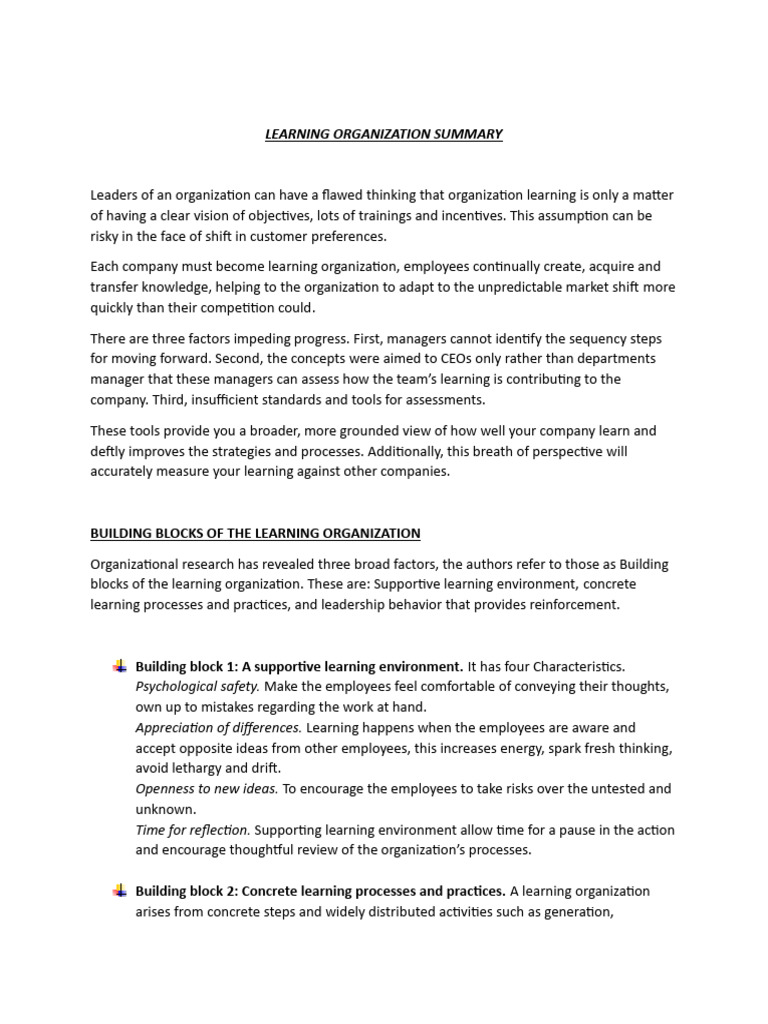 Building a Learning Organization Guide | PDF | Learning | Leadership