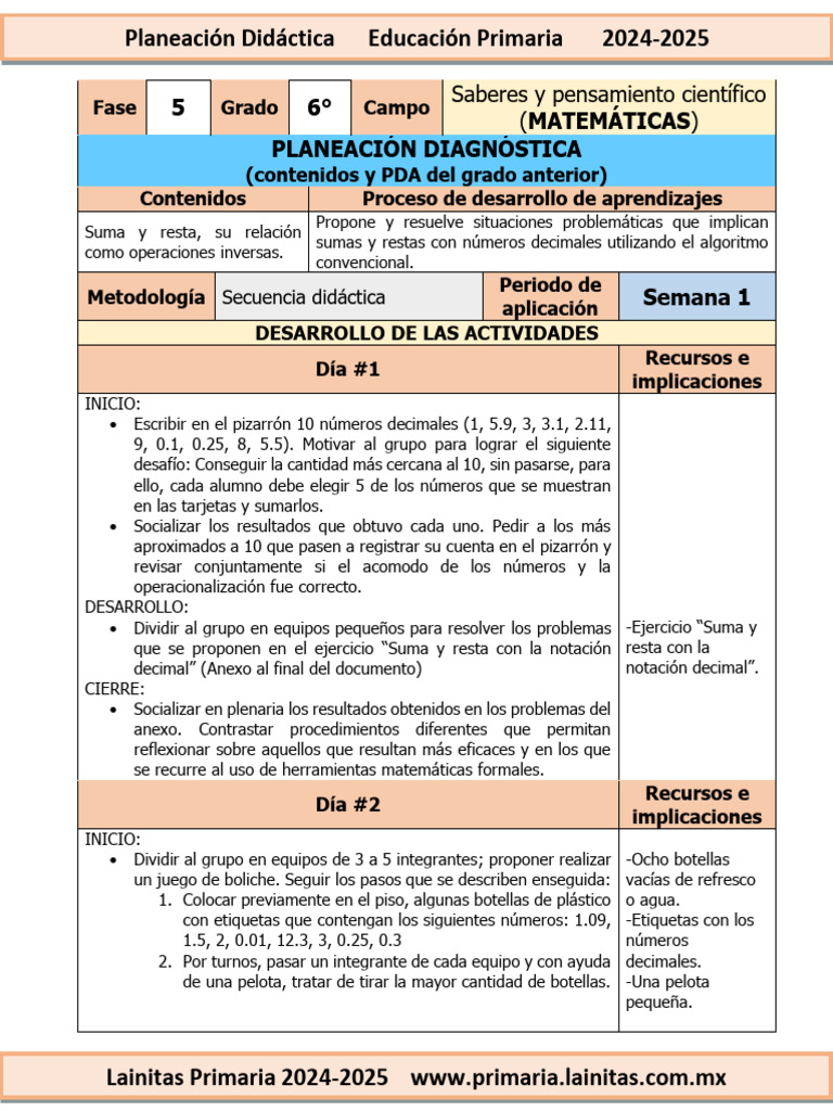 Planeación Matemáticas 6° Grado 2025 | PDF | Decimal | Algoritmos