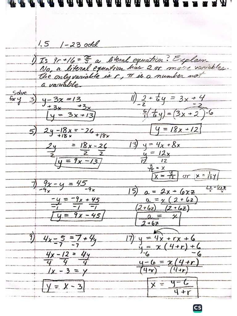 A1+1 5+literal+equations | PDF