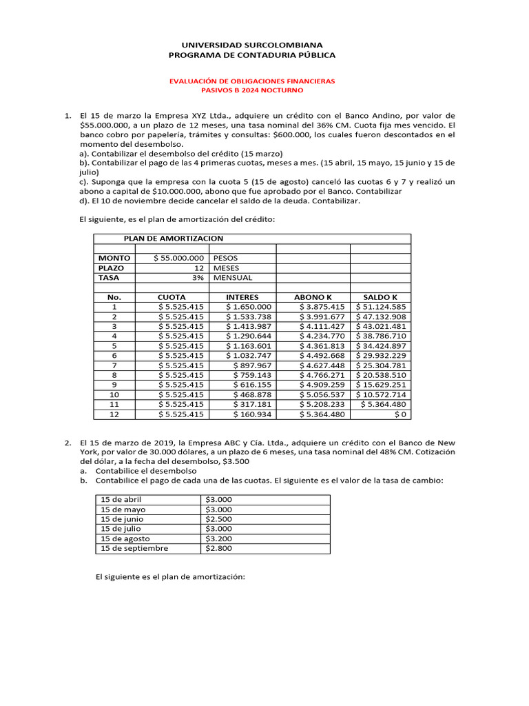 Evaluacion Obligaciones Fras B2024 | PDF | Economía Financiera ...