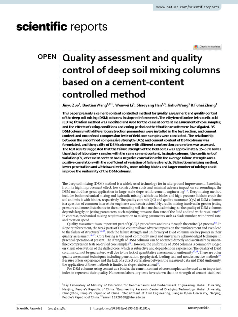 Quality Control of Deep Soil Mixing Columns | PDF ...