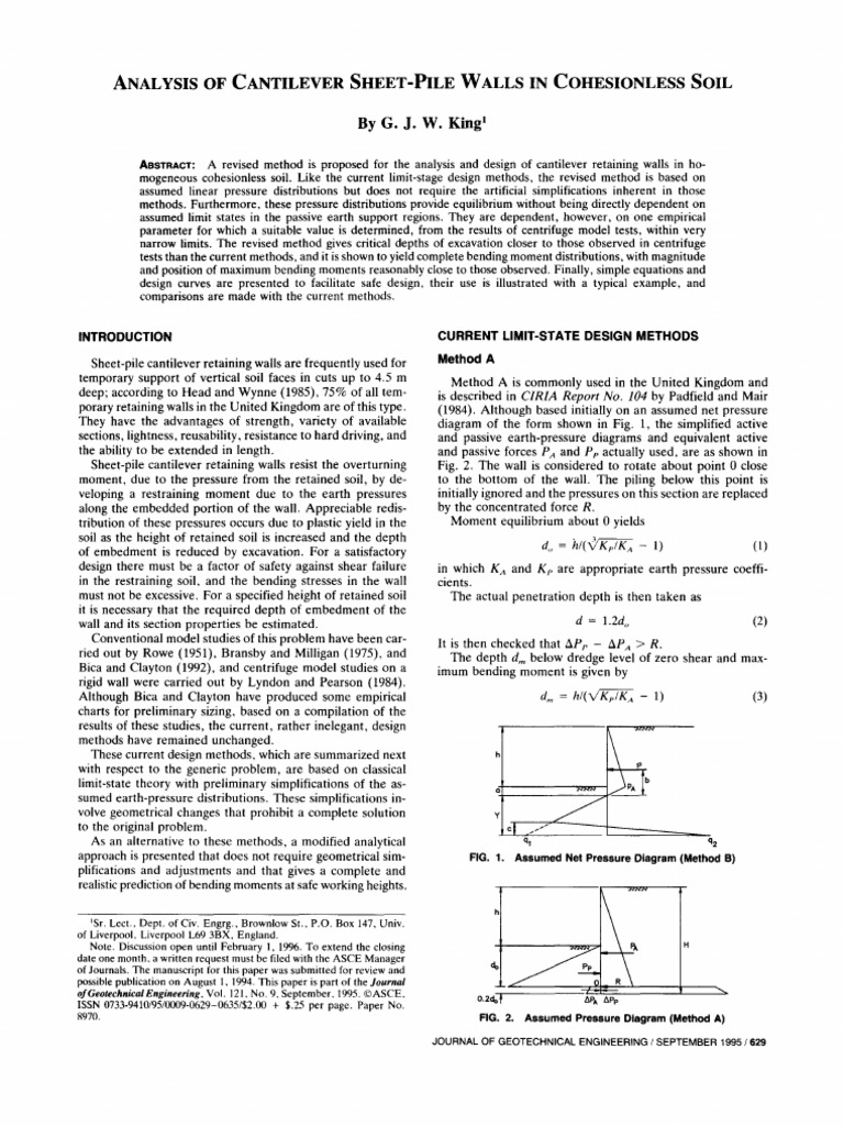 King1995 - ANALYSIS OF CANTILEVER SHEET-PILE WALLS IN COHESIONLESS SOIL | PDF | Mechanics ...