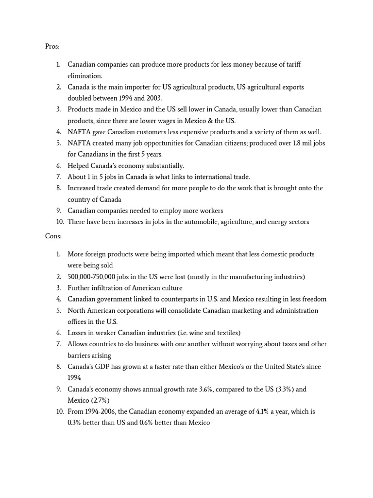 Pros & Cons of NAFTA | PDF