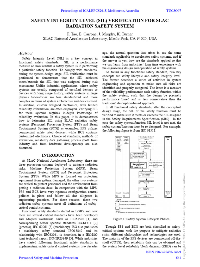 Safety Integrity Level (SIL) Verification For SLAC Radiation Safety ...