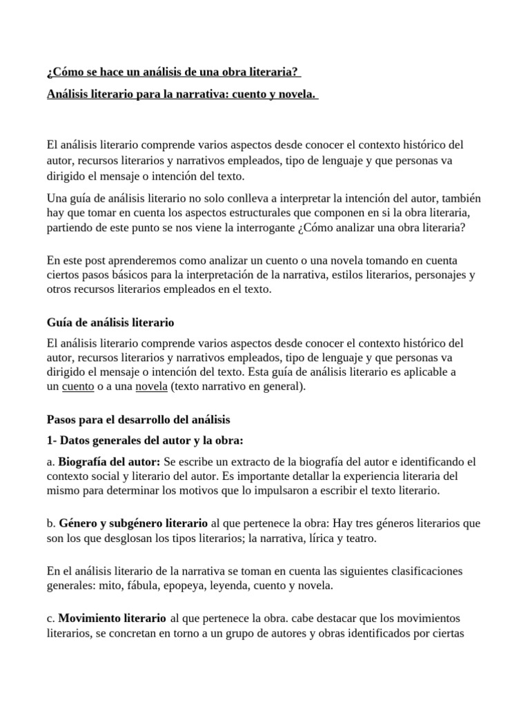 Guía para analizar obras literarias | PDF | Narrativa | Narración