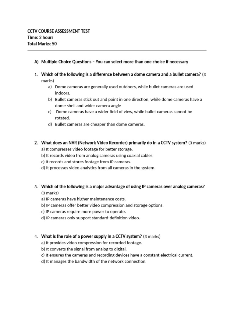 CCTV Course Assessment Doc 1 | PDF | Closed Circuit Television | Video