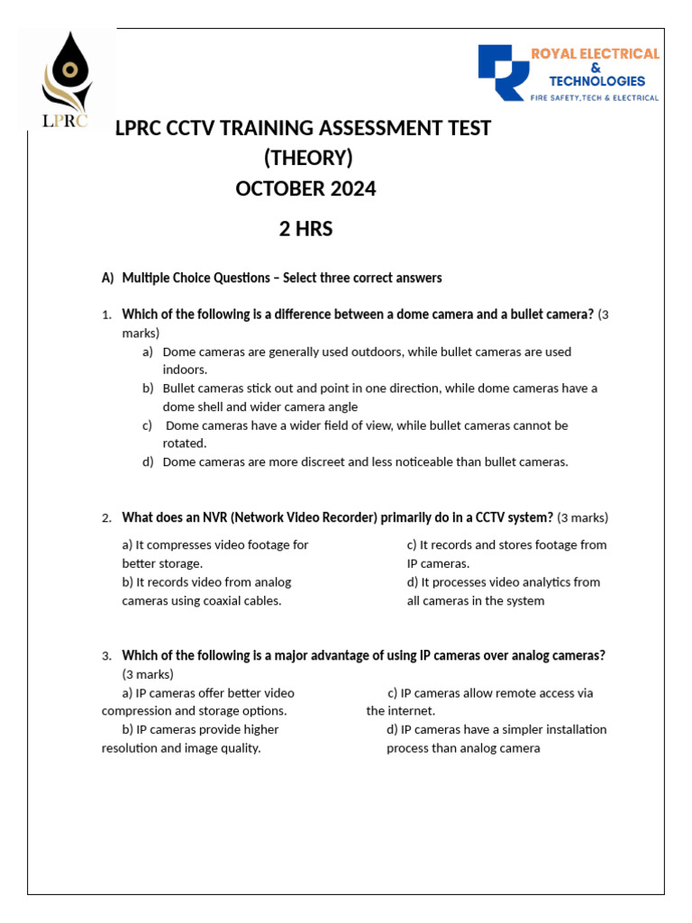 LPRC CCTV TRAINING ASSESSMENT TEST Make Up | PDF | Closed Circuit ...