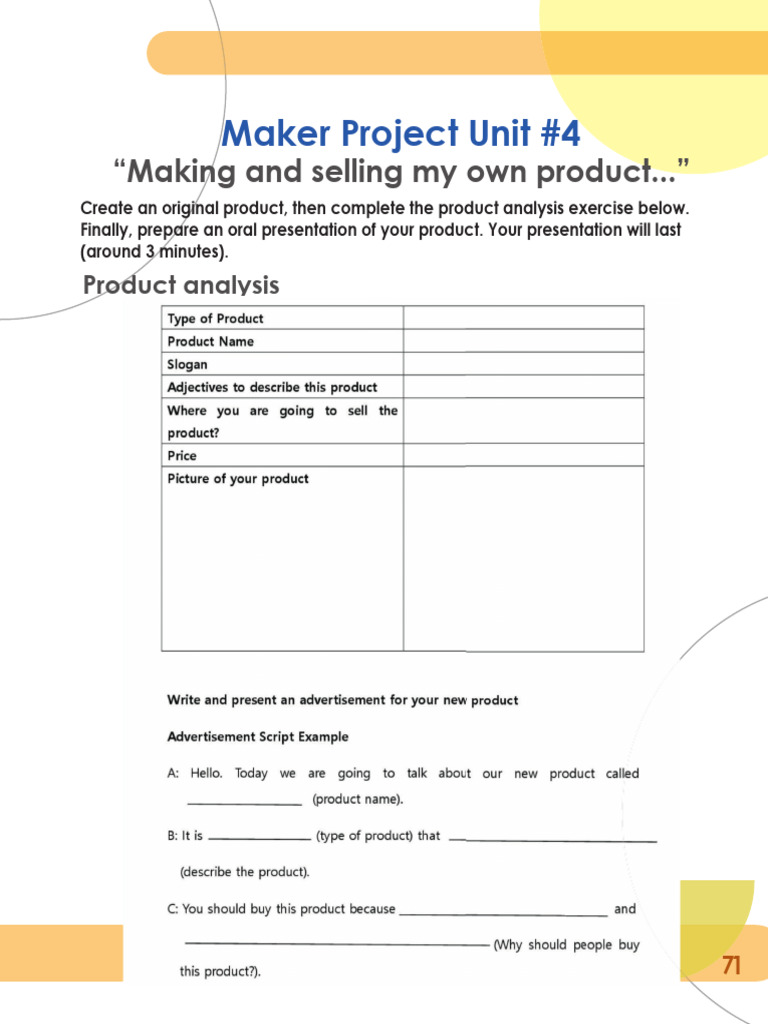 Maker Project Unit #4: "Making and Selling My Own Product... " | PDF