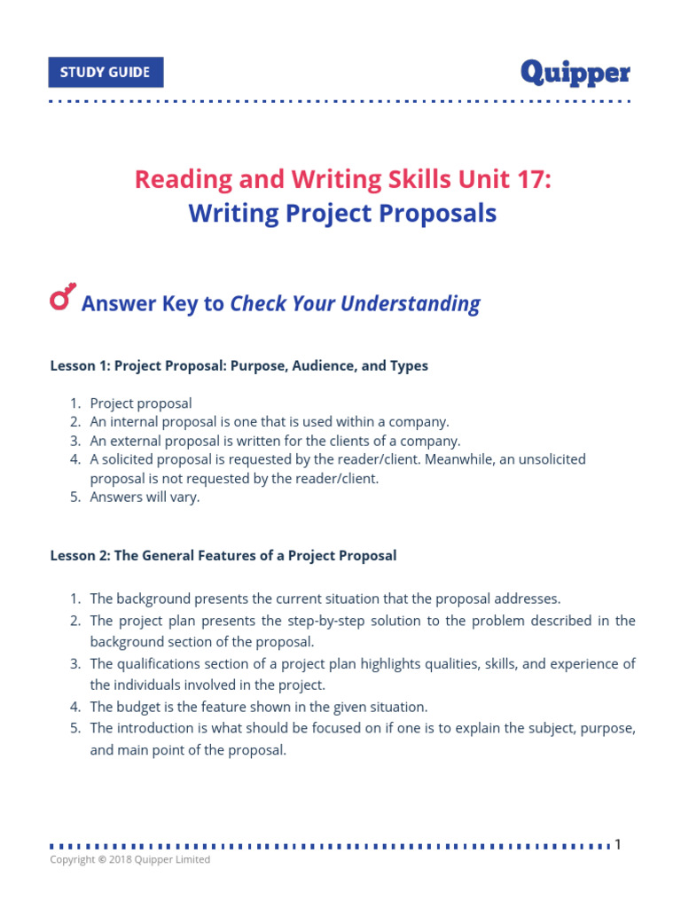 Answer Key - RW - Grade 11 - Unit 17 - Writing Project Proposals, 4 Topics | PDF | Career & Growth